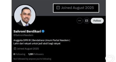 Waspada Akun Palsu “Sahroni Berdikari” yang Mengatasnamakan Ahmad Sahroni